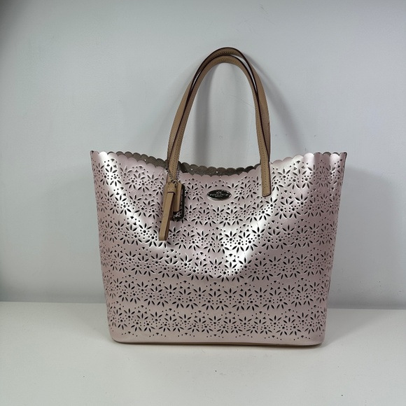 Coach | Bags | Coach Metro Leather Pearl Eyelet Tote Bag Laser Cut ...